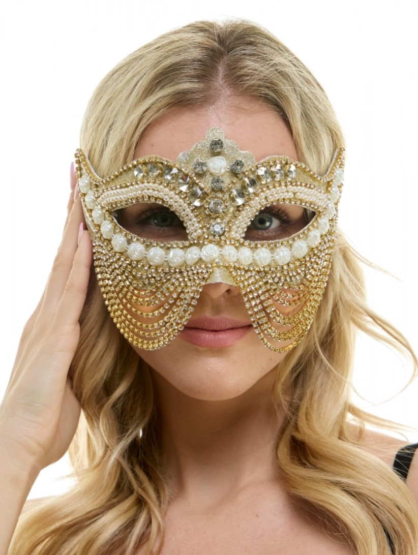 White Rose + Rhinestone Swag Masquerade Masks – Coco Coquette